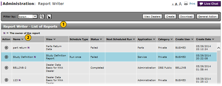View the Reports List