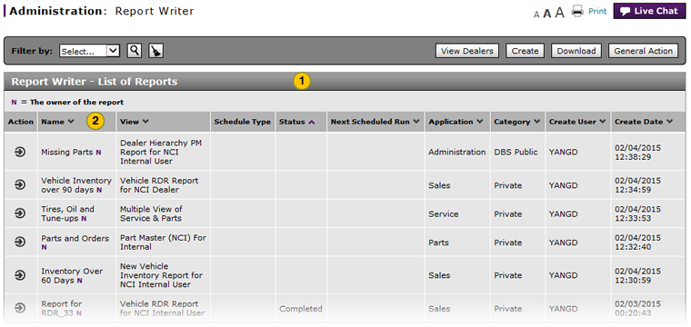 View the Reports List