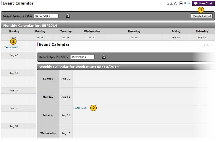 Home: View the Event Calendar Summary and Detail